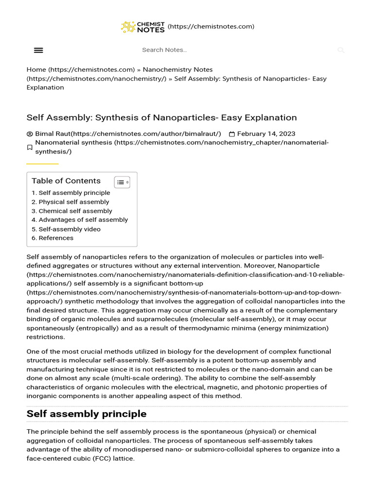 Self Assembly - Synthesis of Nanoparticles - Easy Explanation ...