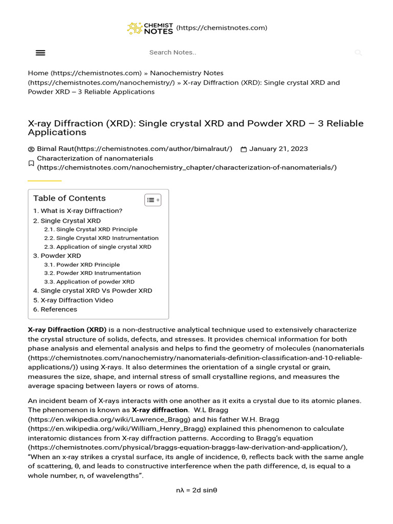 X-Ray Diffraction (XRD) - Single Crystal XRD and Powder XRD - 3 ...