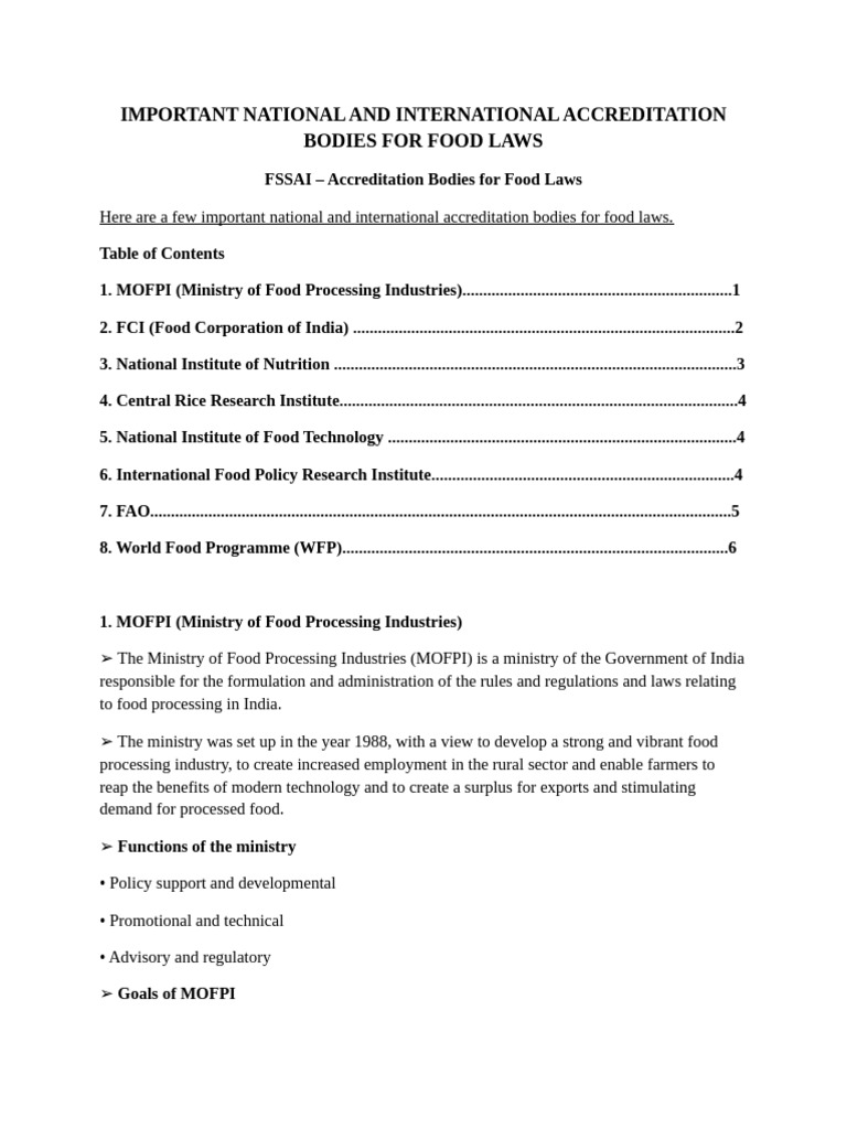 Important National and International Accreditation Bodies For Food Laws ...