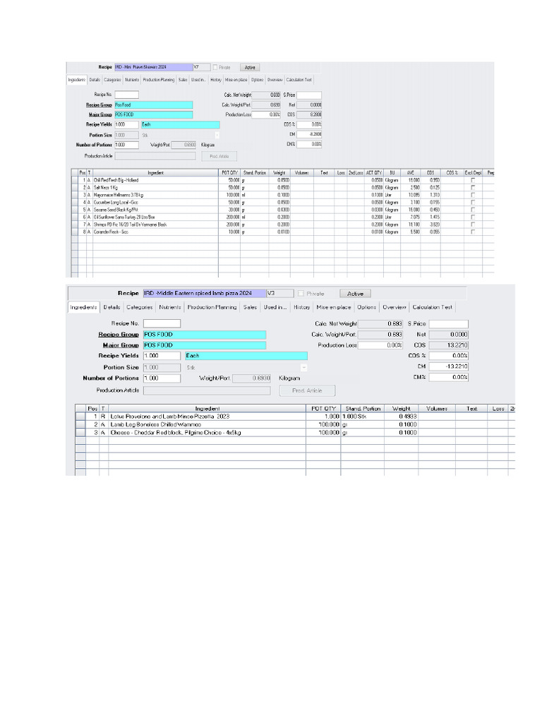 IRD NEW Menu 2024 Costing | PDF