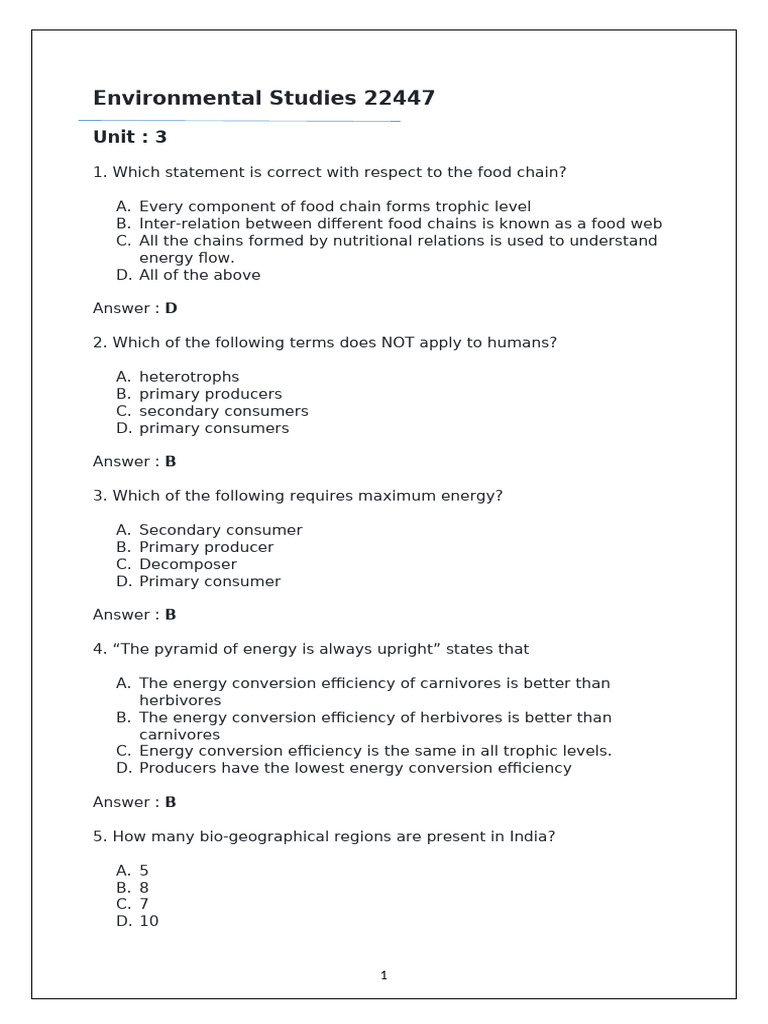 Est MCQ | PDF | Food Web | Oxide