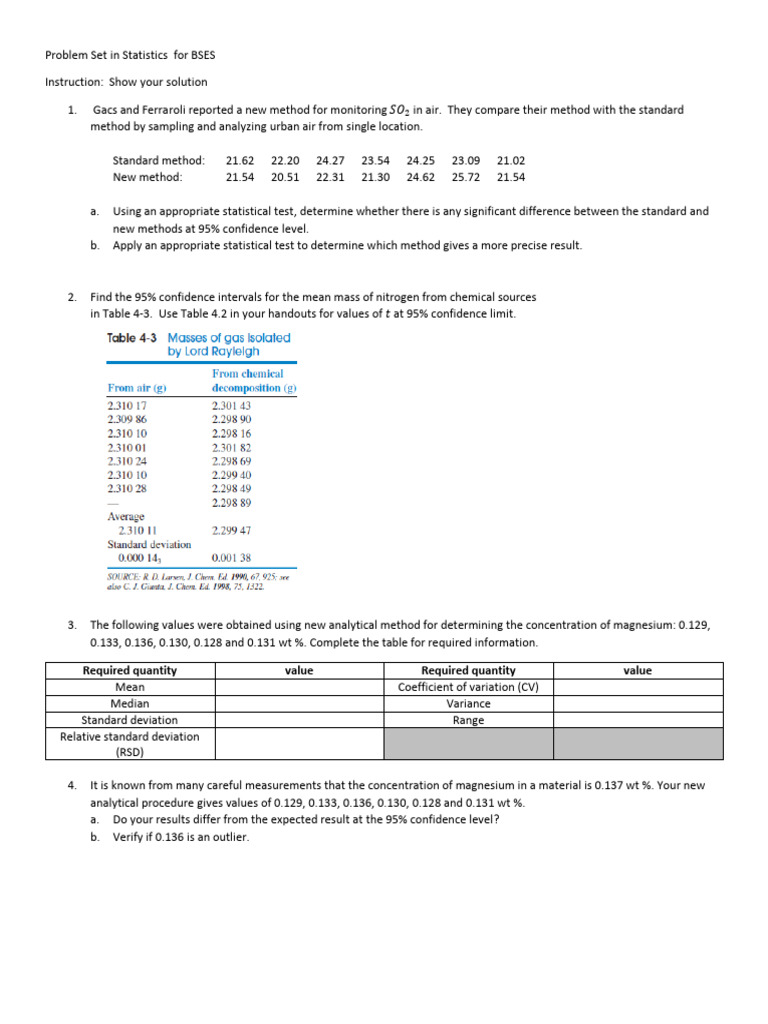 Problem Set in Statistics 2024 | PDF