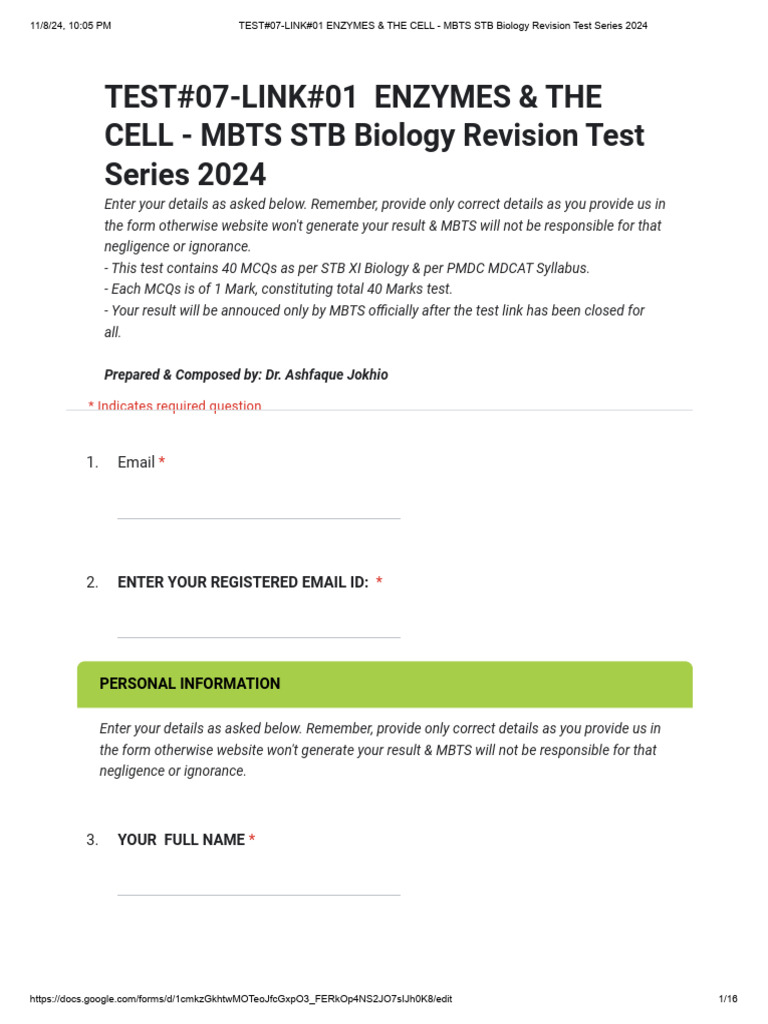 Enzymes & Cell Biology Revision Test | PDF | Endoplasmic Reticulum ...