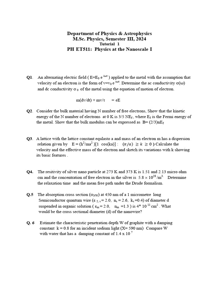 Tut Nano Phy | PDF | Science & Mathematics