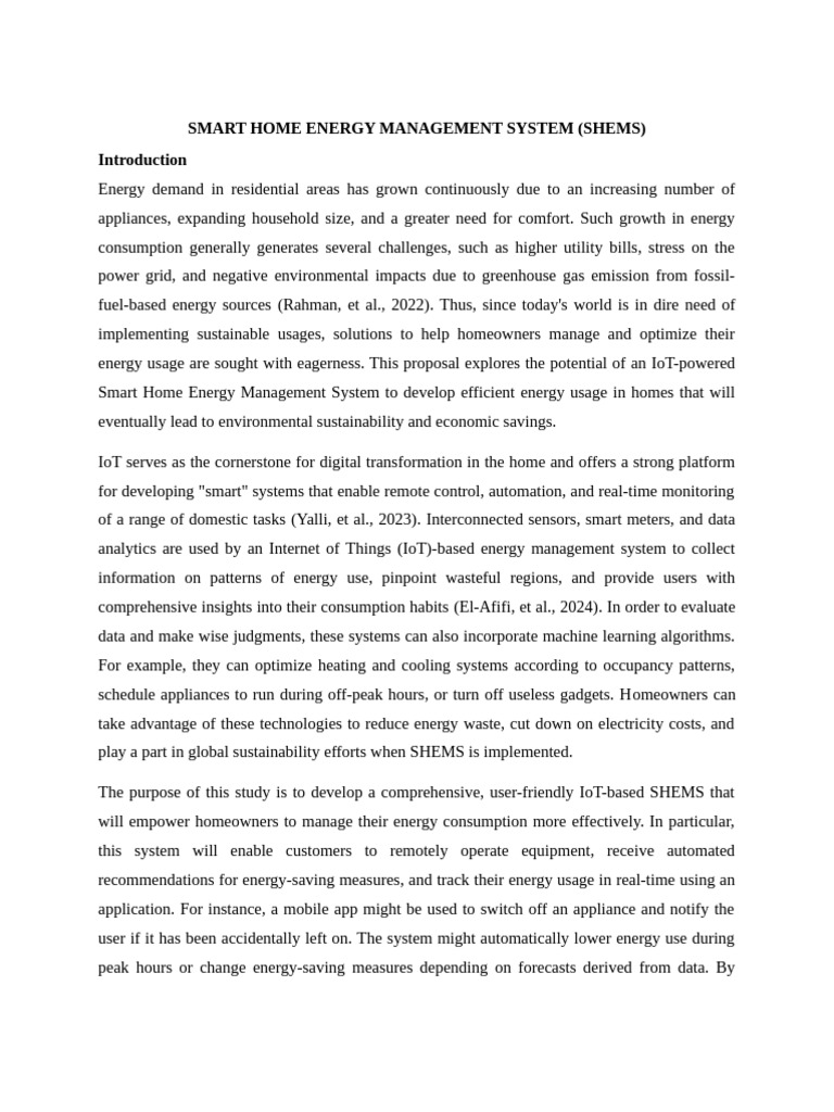 Smart Home Energy Management Proposal | PDF | Energy Conservation ...