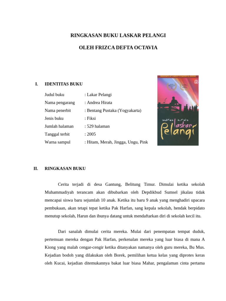 Ringkasan Buku Laskar Pelangi | PDF