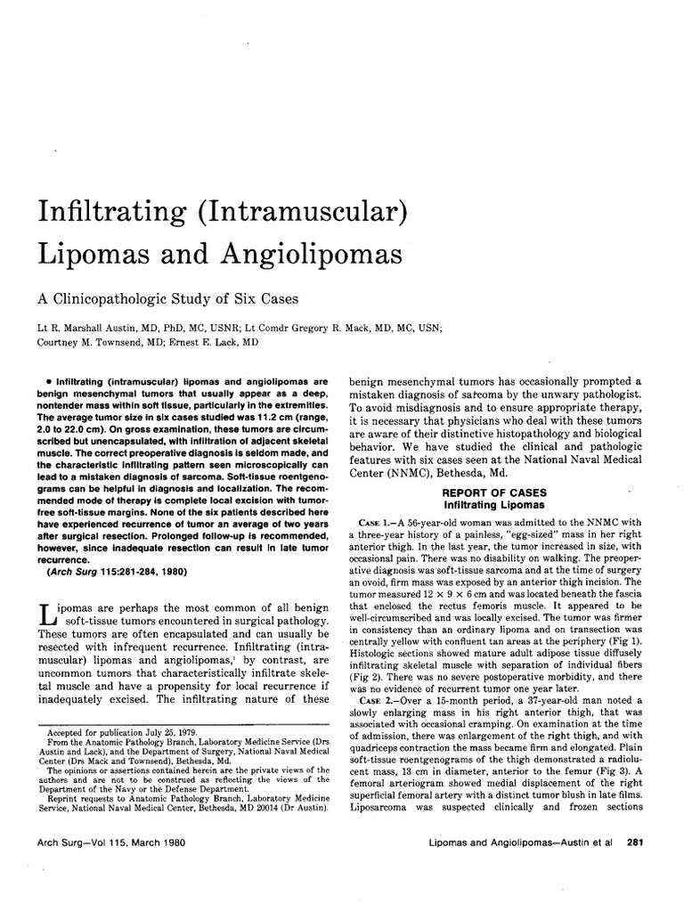 Angiolipoma Infiltrante Austin1980 | PDF | Pathology | Neoplasms