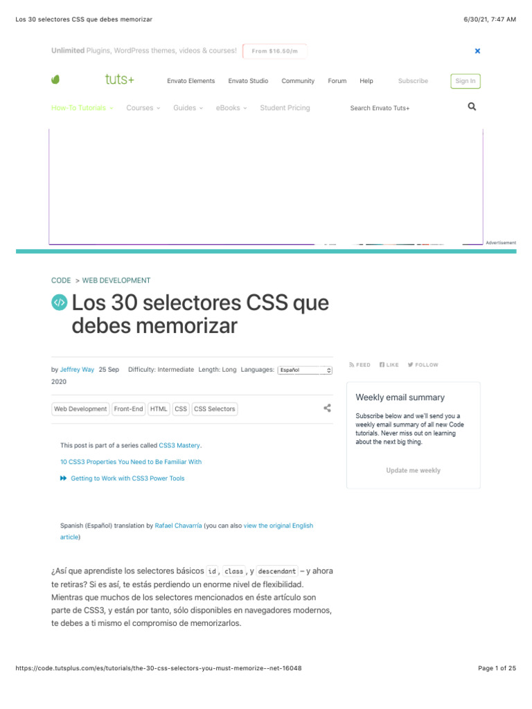 Los 30 Selectores CSS Que Debes Memorizar | PDF | Hipertexto | Informática