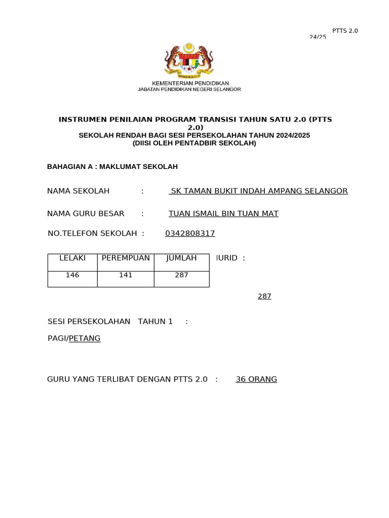 Instrumen Penilaian PTTS 2.0 2024 | PDF