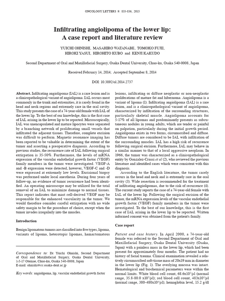 Angiolipoma Intramuscular Ol-09-02-0833 | PDF | Polymerase Chain ...