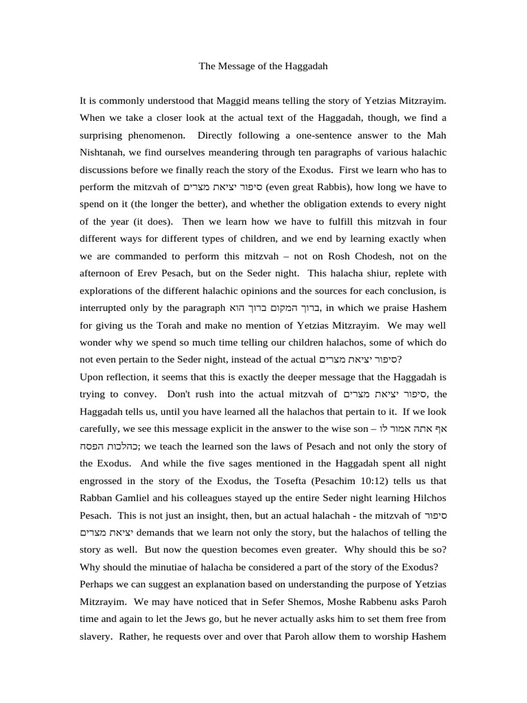 The Message of The Haggadah | PDF | Haggadah | Passover Seder