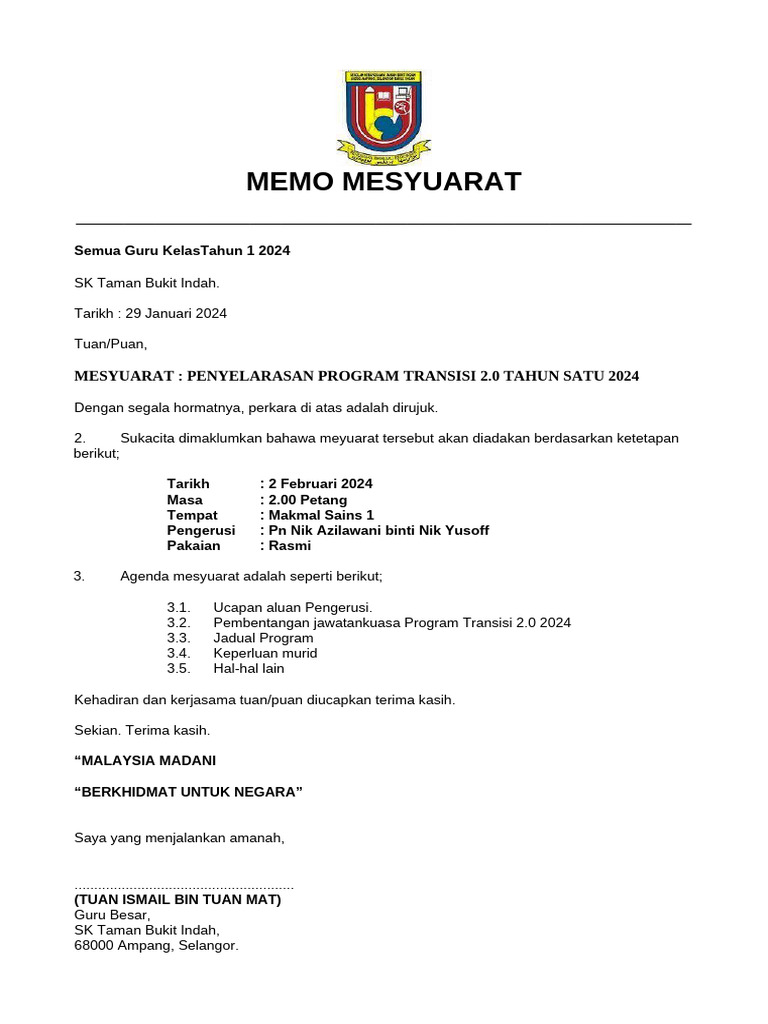 Memo Mesyuarat 1 | PDF