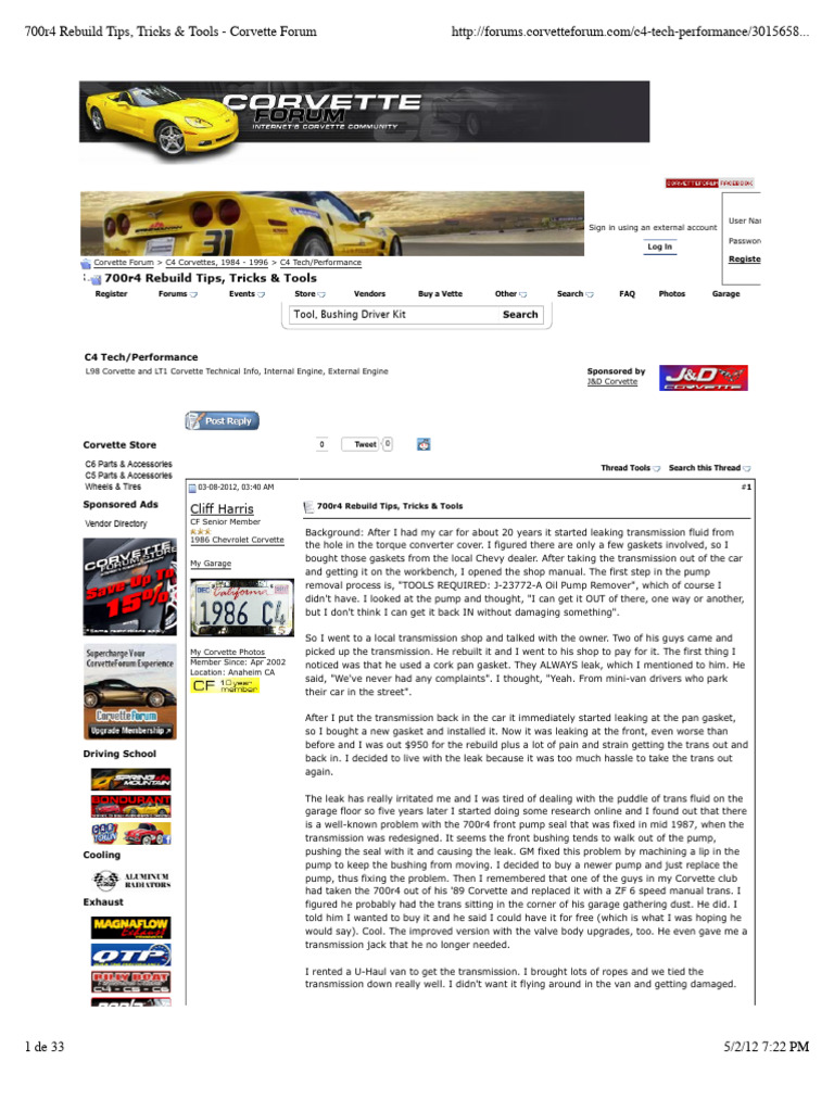 700r4 Rebuild Tips Tricks Tools Corvette Forum | PDF | Drill ...