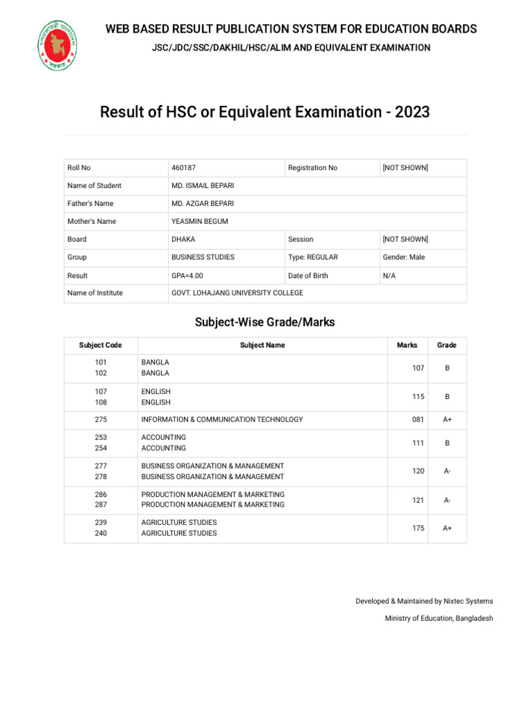 HSC Exam Ismail | PDF | Qualifications | Educational Institutions
