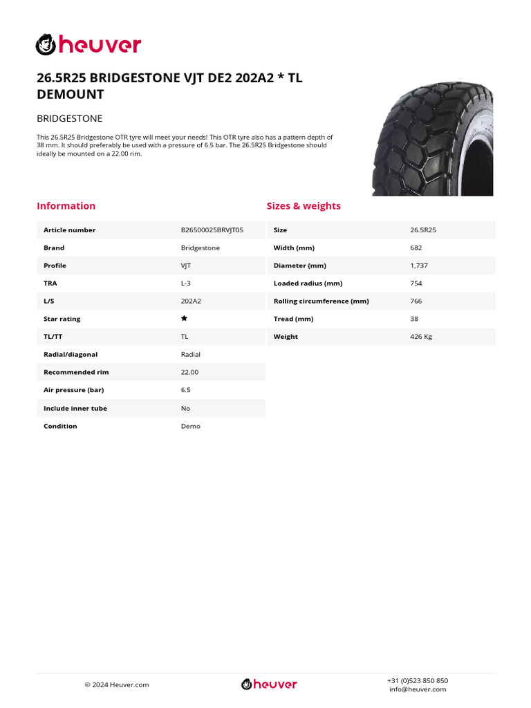 26 5r25 Bridgestone VJT De2 202a2 TL Demount | PDF | Technology ...