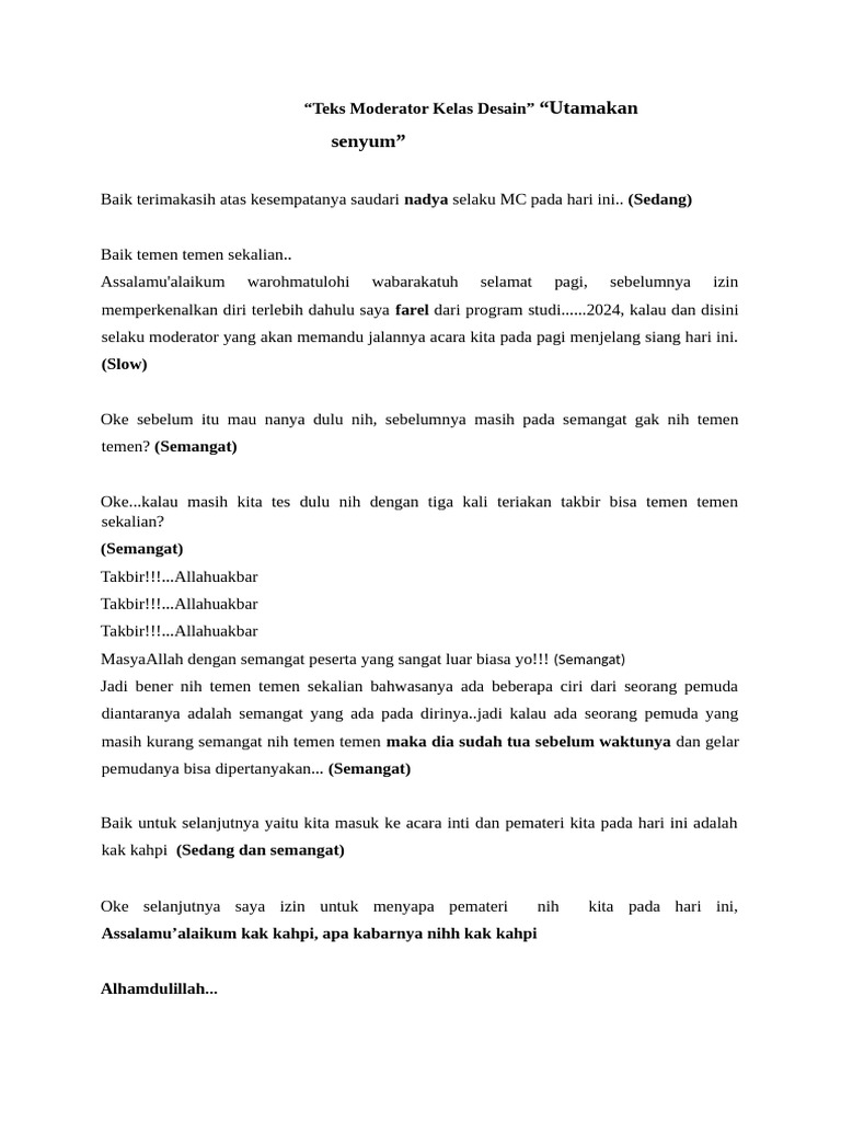 TEKS MODERATOR Kajian Islam Hima 4l | PDF