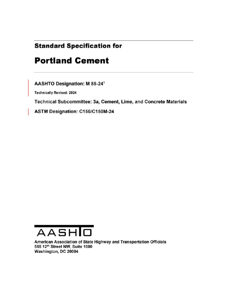 AASHTO Designation M 85-2024 - Portland Cement | PDF | Home & Garden