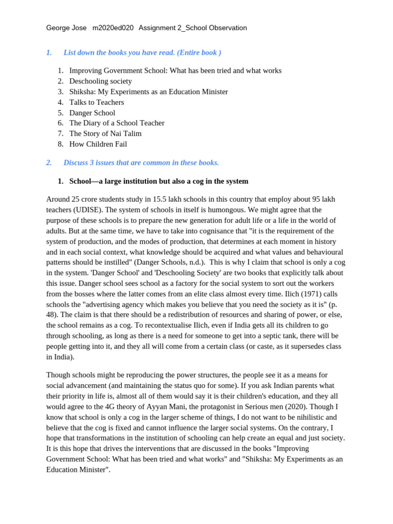School-A Large Institution But Also A Cog in The System | PDF ...