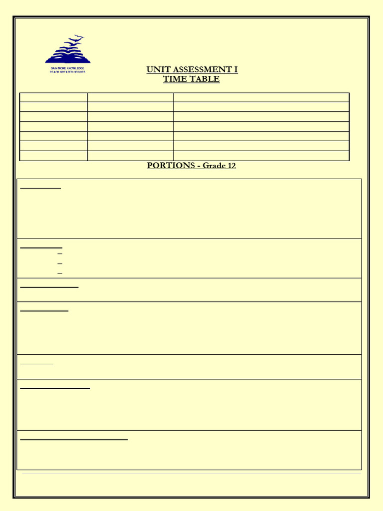 Grade 12 Portions and Time Table | PDF | Mathematics | Economics