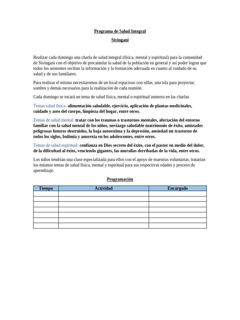 Programa de Salud Integral | PDF