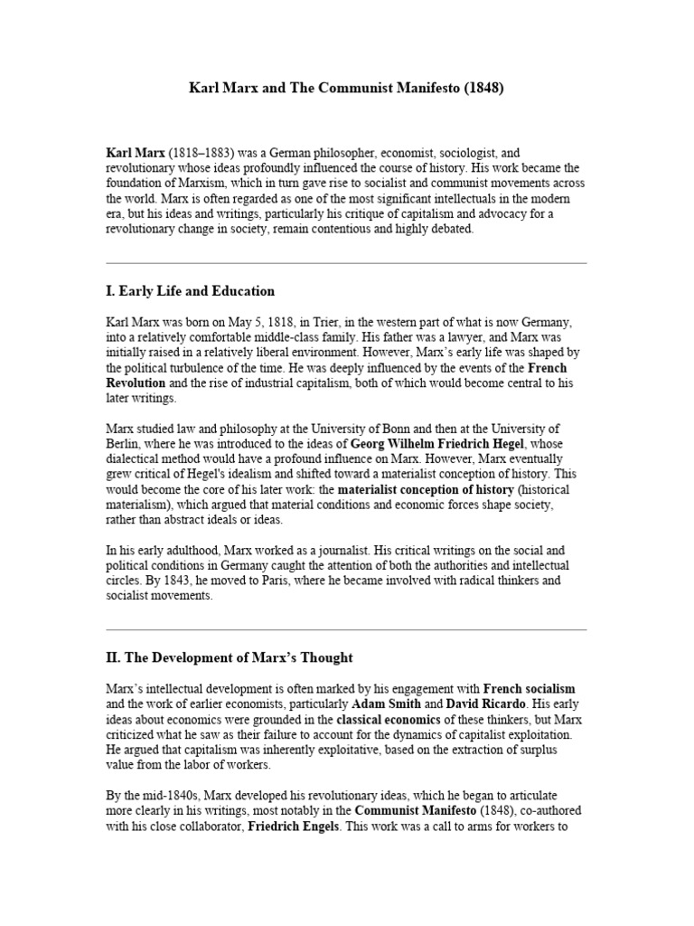 Karl Marx and Communist Manifesto (1848) | PDF | Karl Marx | Communism