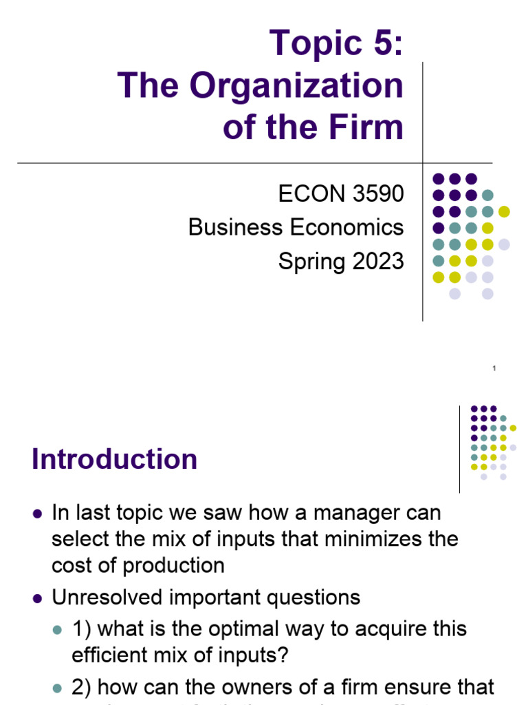 Topic 5. The Organization of The Firm PDF | PDF | Incentive | Prices