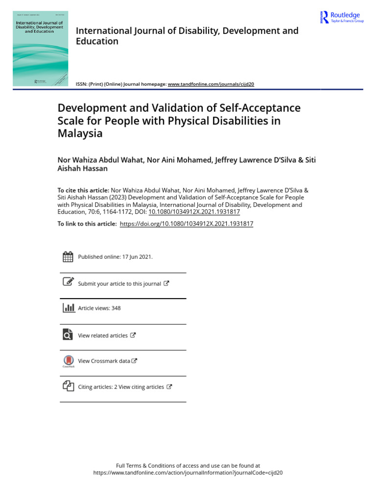 Development and Validation of Self-Acceptance Scale For People With ...