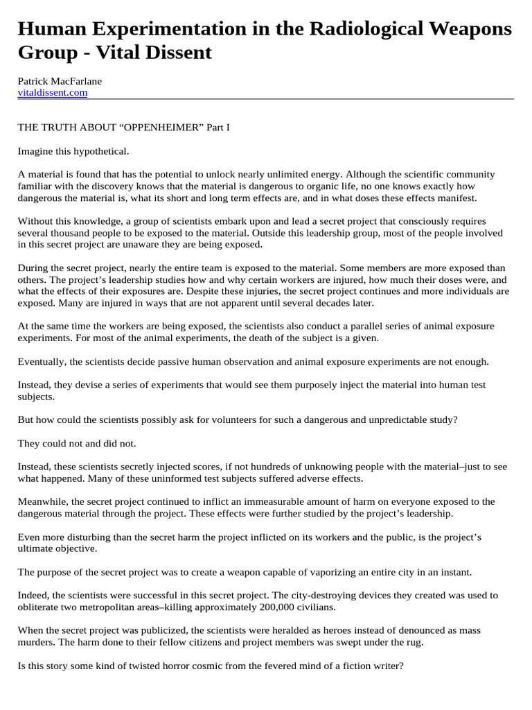 Human Experimentation in The Radiological Weapons Group | PDF ...