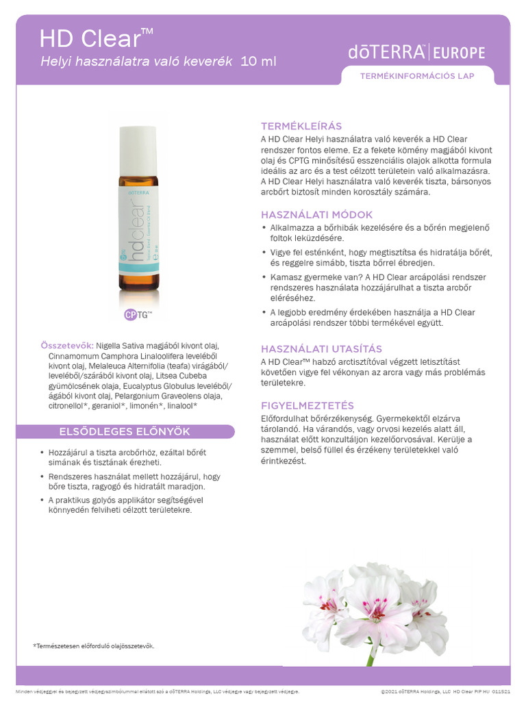 Doterra HD Clear Oil | PDF