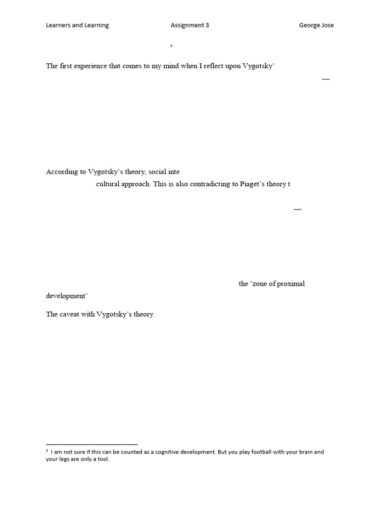 Reflections on Vygotsky’s Theory of Cognitive Development | PDF | Behavior Modification | Cognition