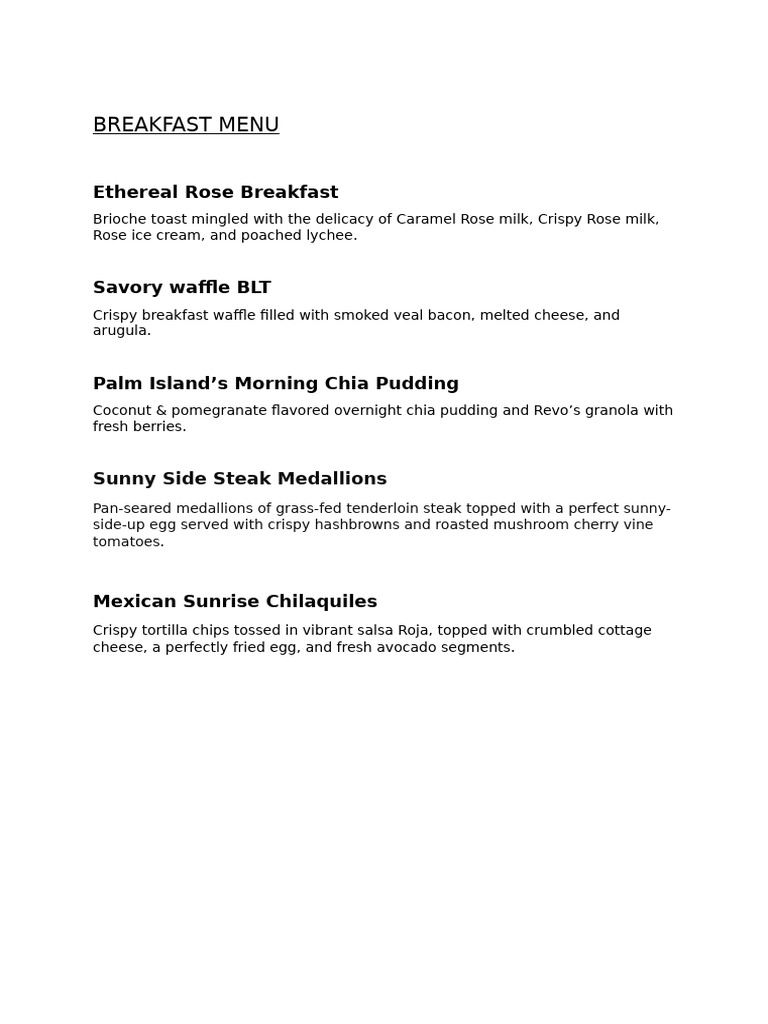 Breafast Menu | PDF | Cooking, Food & Wine