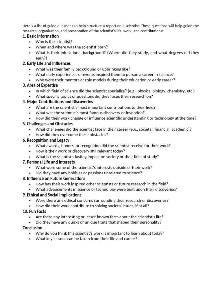 Guide Questions in Reporting A Scientist | PDF | Science | Scientist