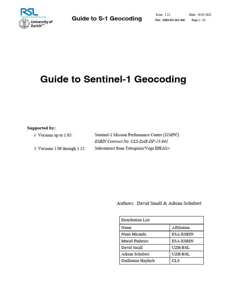 Sentinel-1 Geocoding Guide | PDF | Integer (Computer Science ...