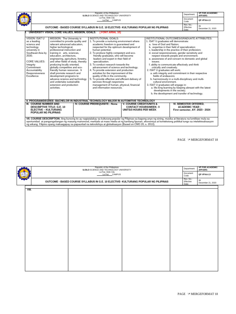 GE 10 ELECT Kulturang Popular NG Pilipinas BSHM | PDF
