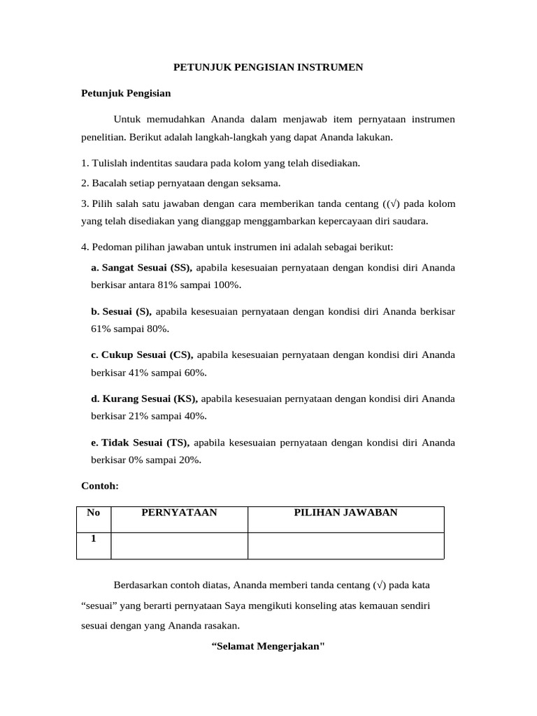 Petunjuk Pengisian Instrumen Pemahaman Diri | PDF