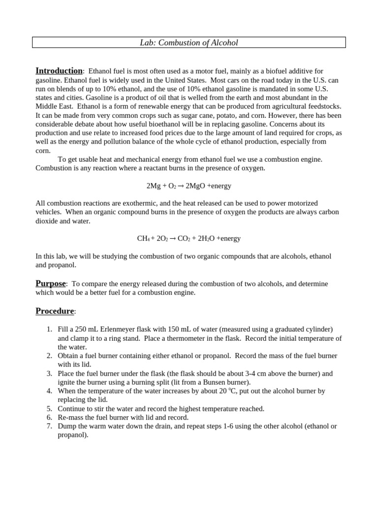 combustion lab 5-15.sw | PDF | Ethanol | Combustion