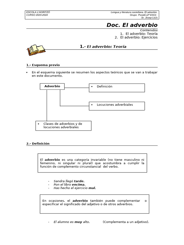 Doc Completo El Adverbio - Solo Teoría | PDF | Adverbio | Unidades ...