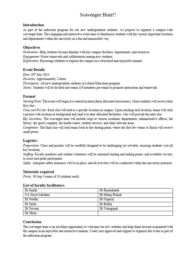 Scavenger Hunt Proposal | PDF