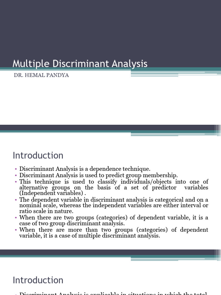 Multiple Discriminant Analysis: Dr. Hemal Pandya | PDF | Statistical Classification ...
