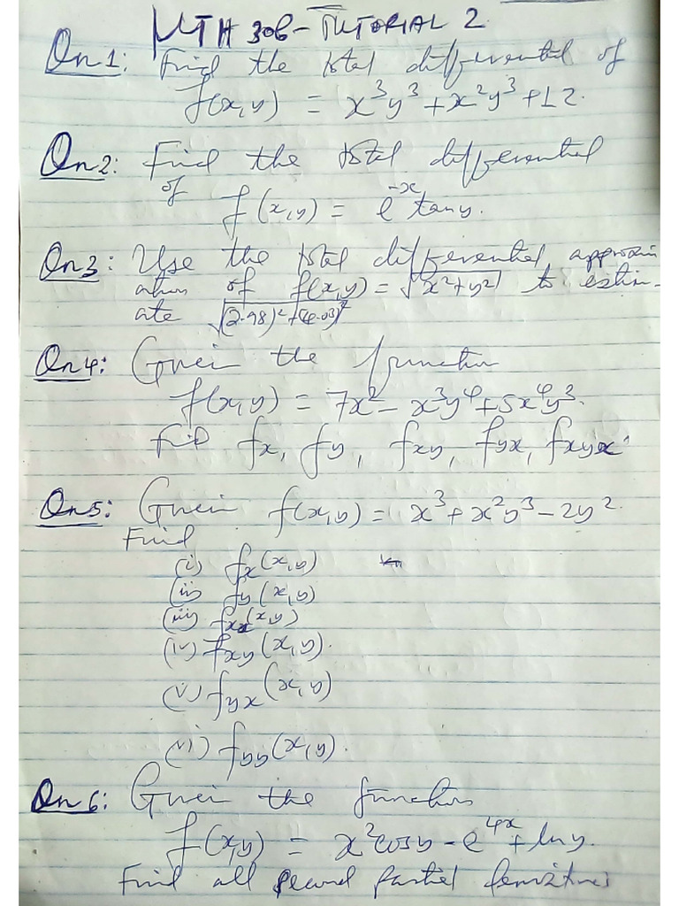 MTH 306 Tutorial 2 | PDF