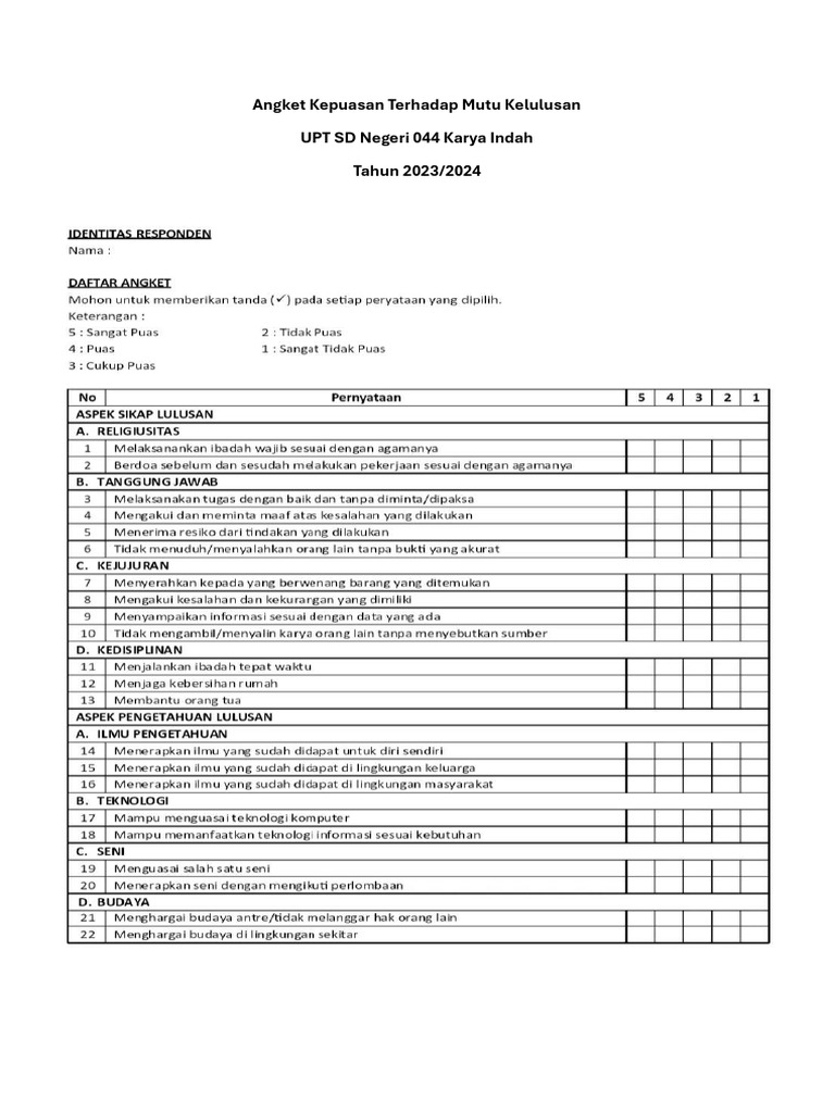 Angket Tanpa Kop | PDF