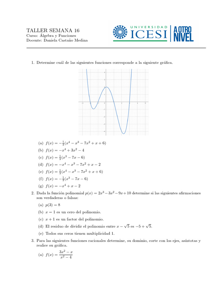 Taller Algebra y Funciones | PDF | Álgebra abstracta | Análisis matemático