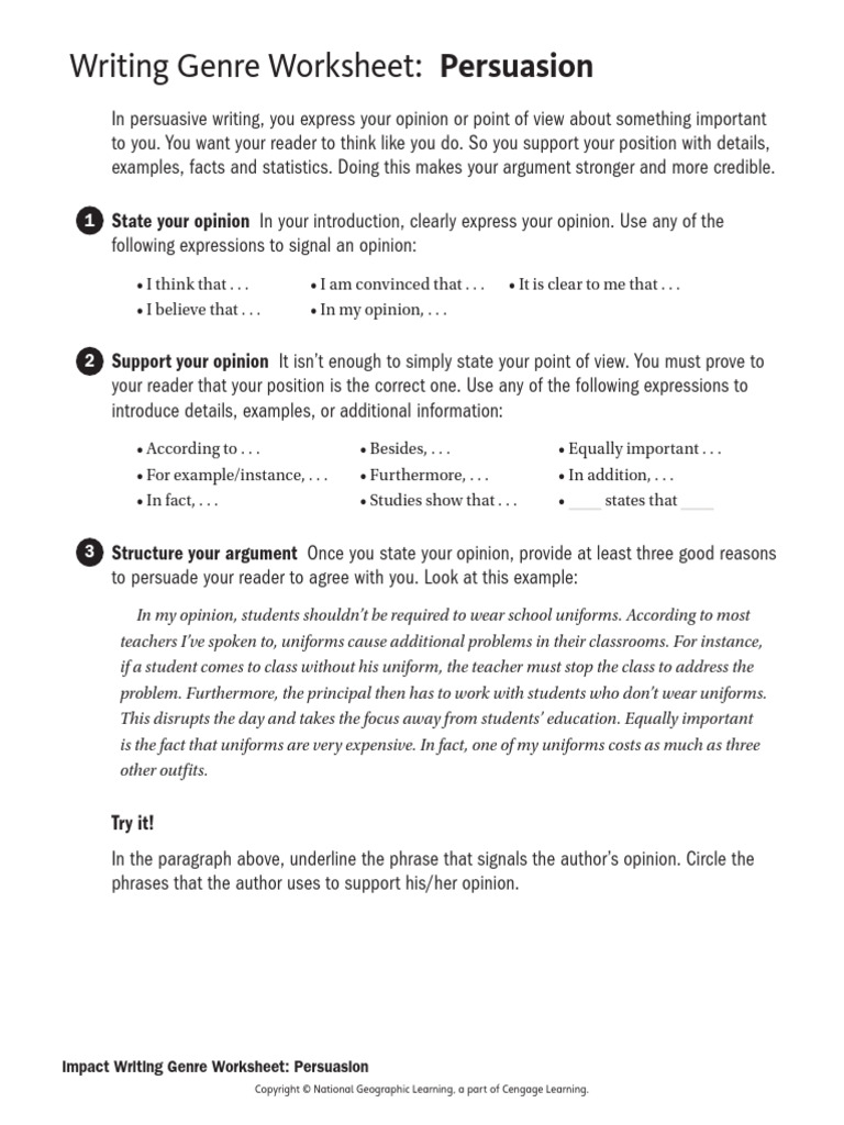 Owi Bre l02 Writing Genre Persuasion Worksheet | PDF | Career & Growth ...