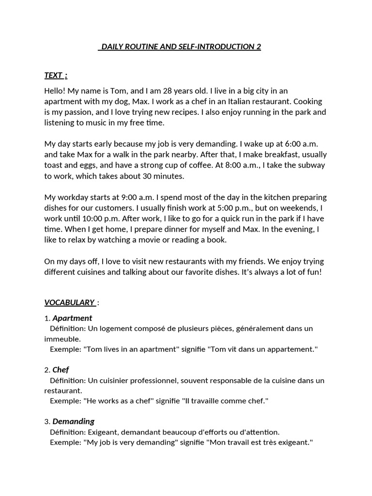 DAILY ROUTINE AND SEL2 | PDF | Chef | Cooking