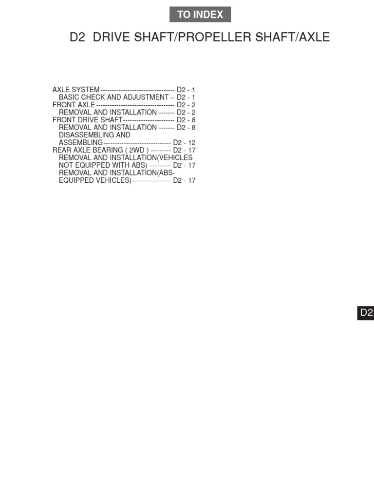 D2 Drive Shaft/Propeller Shaft/Axle: To Index | PDF | Axle | Motor Vehicle