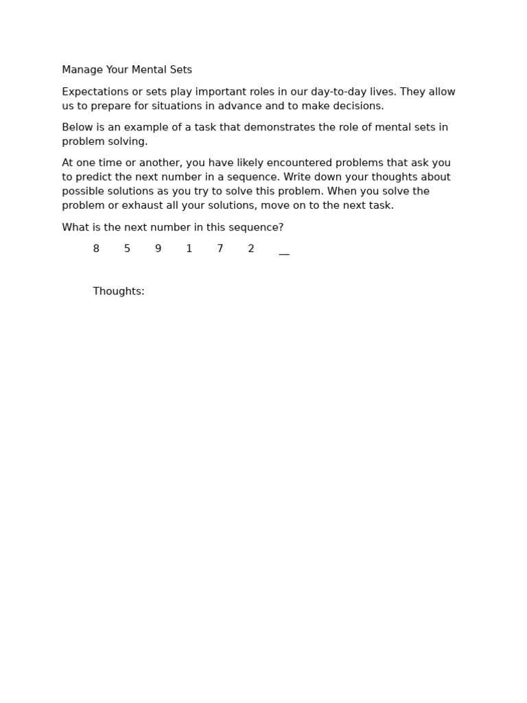 Exercise+on+Expectations +Managing+Mental+Sets | PDF