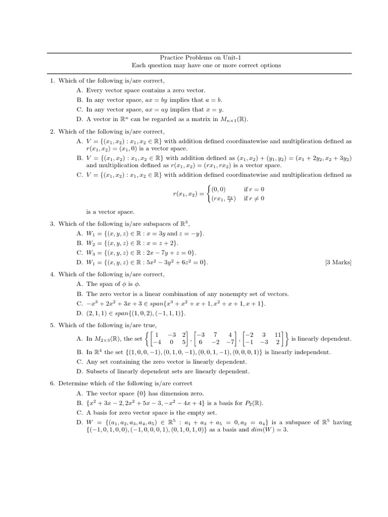 Unit 1 | PDF | Basis (Linear Algebra) | Mathematical Analysis