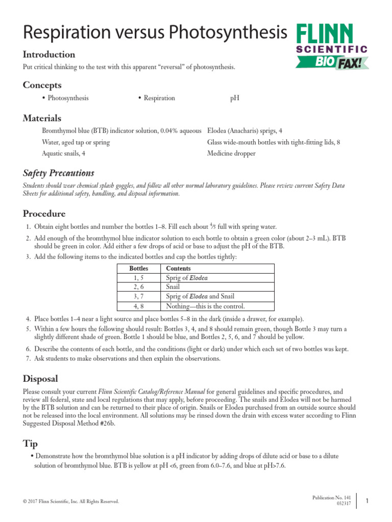 Photosynthesis and Cellular Repiration Lab | PDF | Carbon Dioxide | Ph