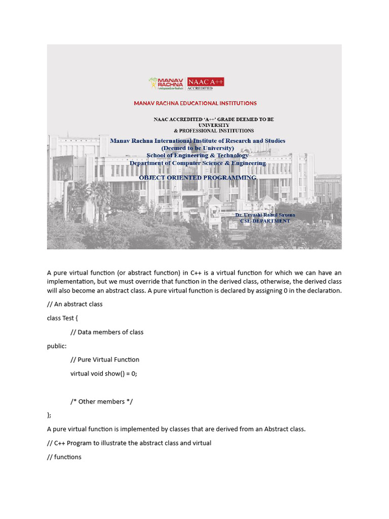 Understanding Pure Virtual Functions in C++ | PDF | Class (Computer Programming) | C++