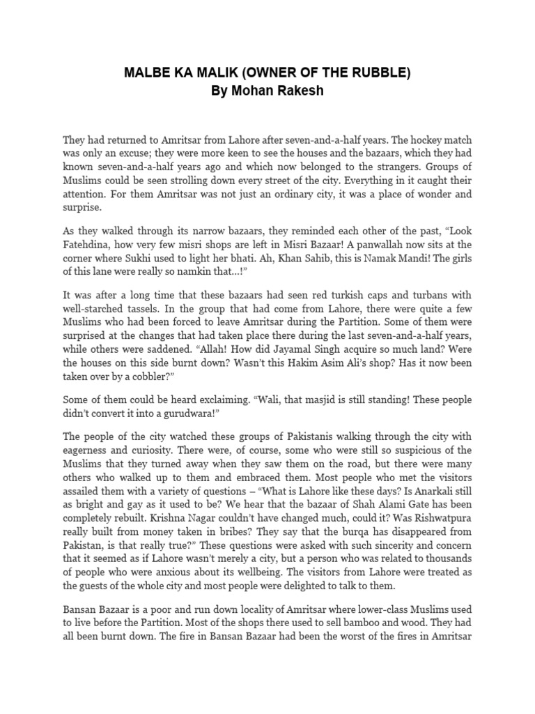 Malbe Ka Malik (Owner of The Rubble) | PDF | Lahore